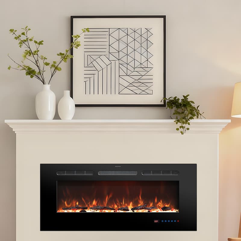 50" Modern Wall Mounted Insert Electric Fireplace Heaters with Logs and ...